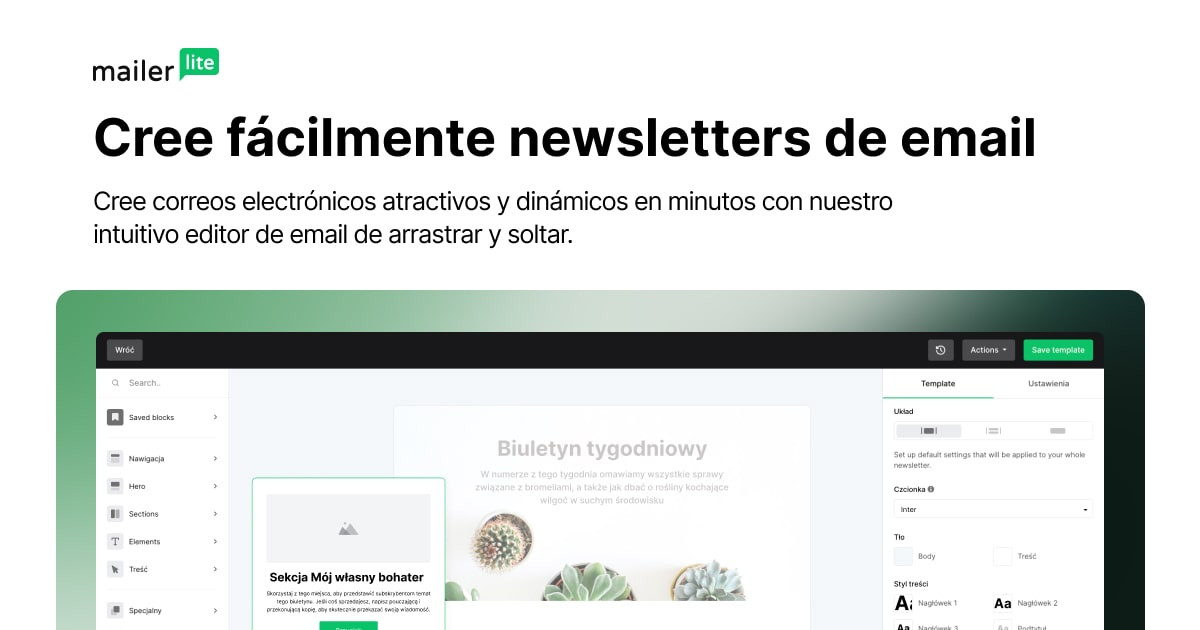 Creador de newsletters de arrastrar y soltar - MailerLite