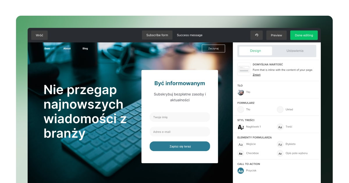 Darmowe wbudowane formularze zapisu - MailerLite