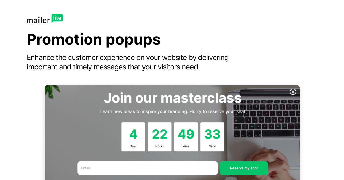 Promotion Pop-ups - MailerLite