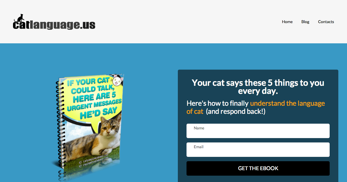 Ejemplo de landing page de Cat Language creada con una plantilla de ...