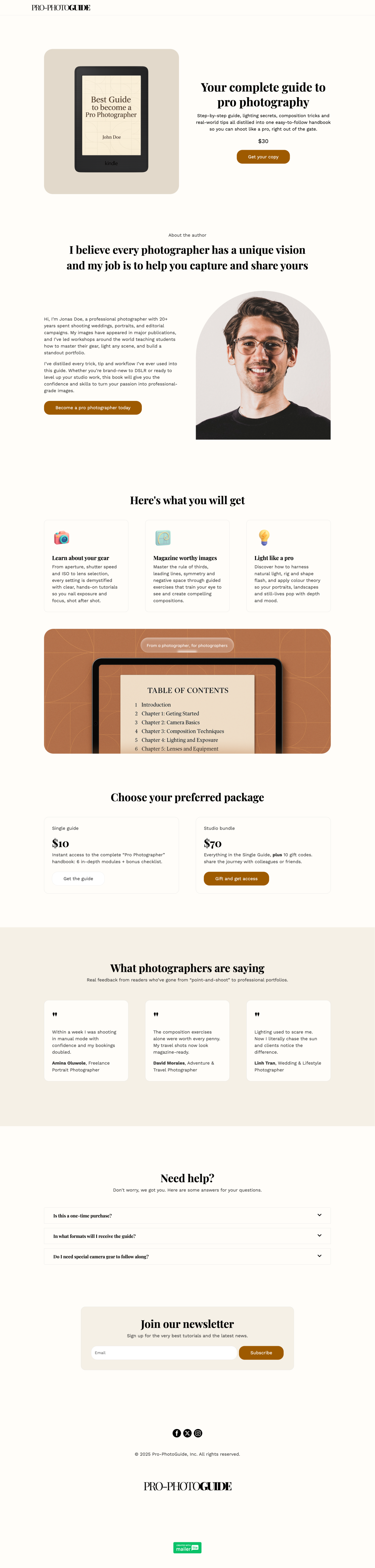 Photography digital product Website Template - MailerLite